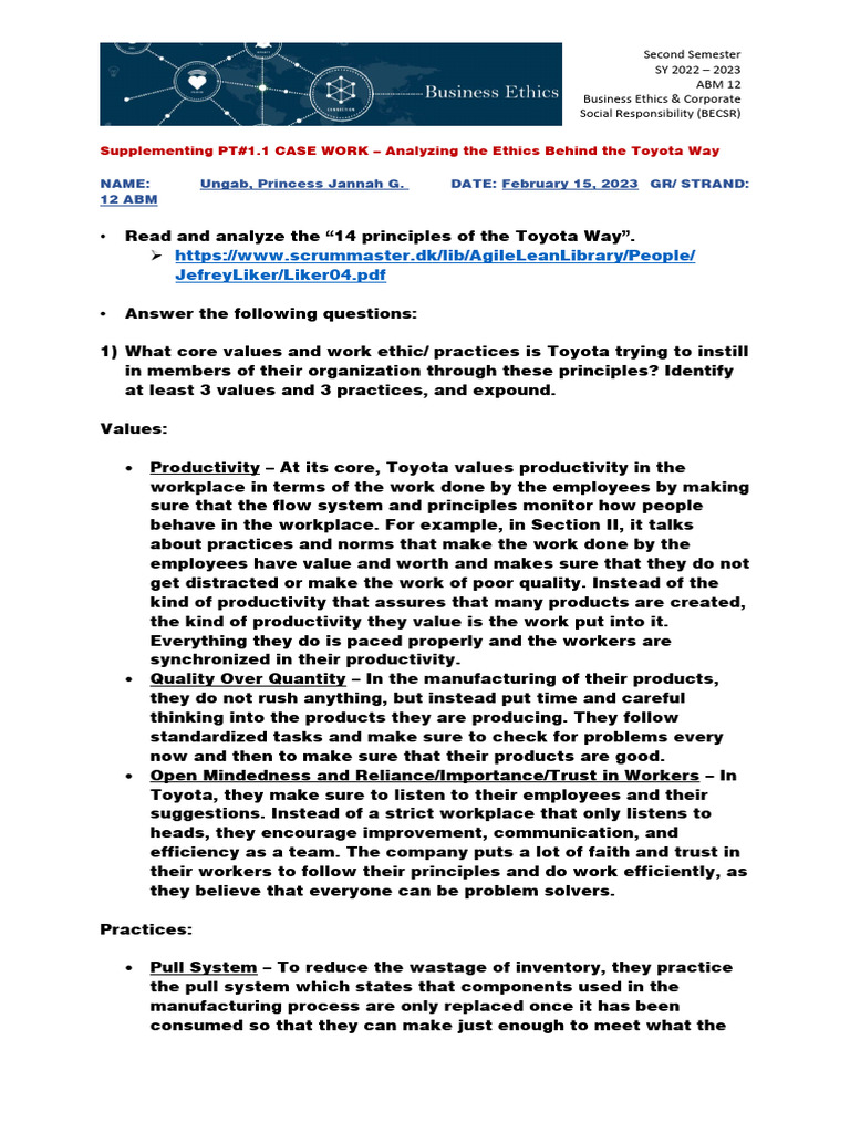 BESR PT1.1 Toyota Way Case | PDF | Corporate Social Responsibility ...
