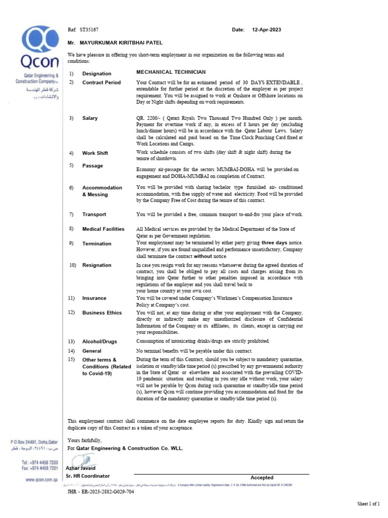 St35167-Mayurkumar Contract | PDF