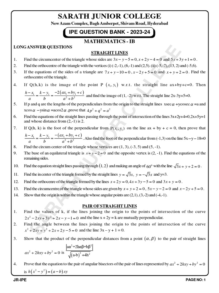 JR Maths Ib Ipe QB 2023-24 | PDF