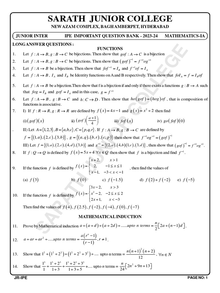 JR Inter Maths Ia QB 2023-24 | PDF | Elementary Geometry | Mathematical Objects