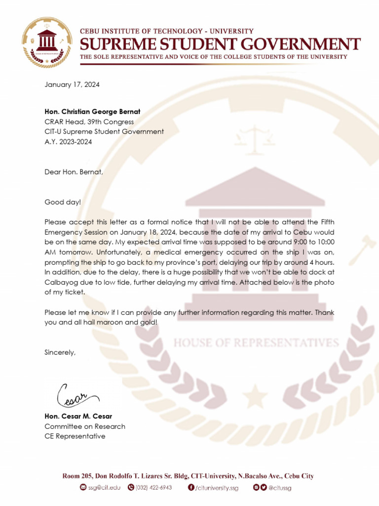 CESAR Excuse-Letter | PDF