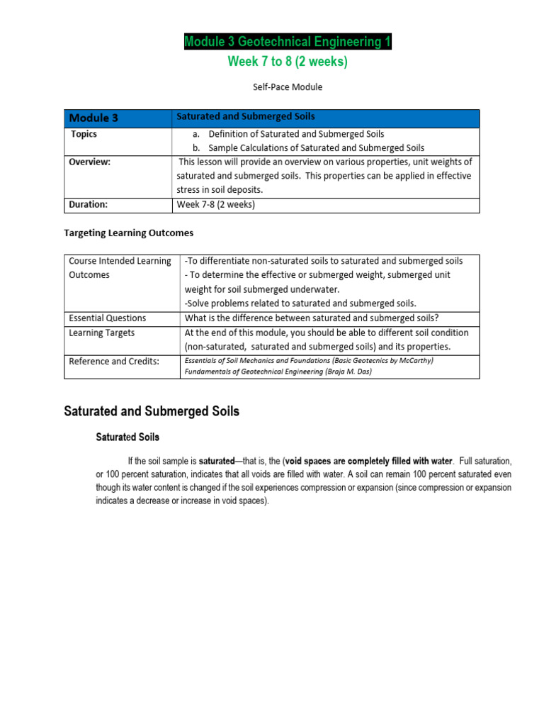 Module 3 Geotechnical Engineering BSRE 1st 23 24 | PDF