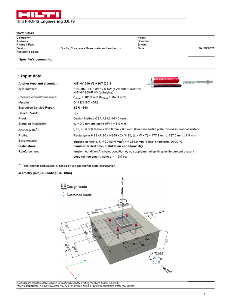 Centre Post Base Hilti Calculation | PDF