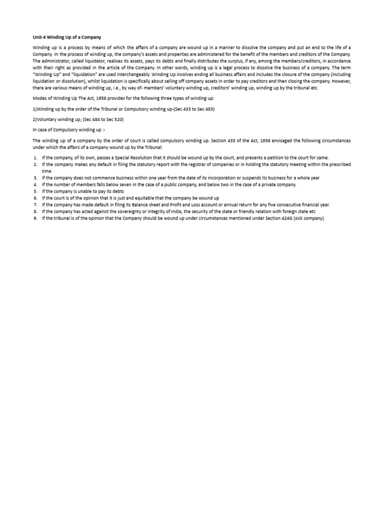 Winding Up Process of a Company Explained | PDF