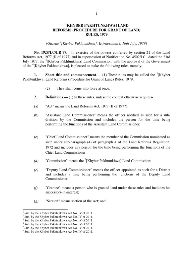 Land Reforms (Procedure For Grant of Land) Rules 1979 | PDF