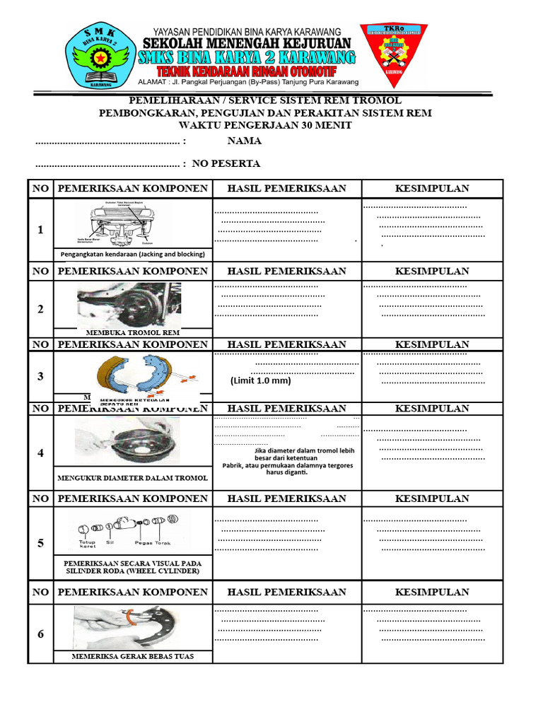 Job Sheet Sistem Rem Tromol | PDF