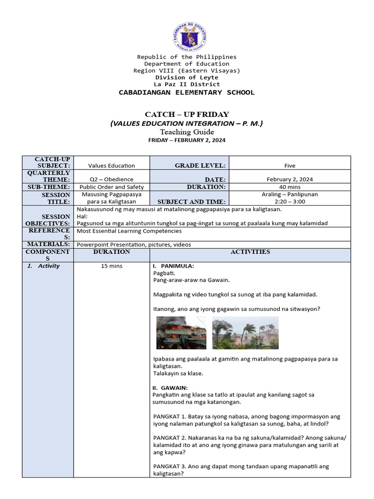 CATCH UP FRIDAY TEACHING GUIDE_VALUES | PDF