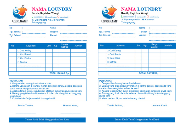 10 Contoh Nota Toko Online Loundry (WWW - Enkosa.com) | PDF