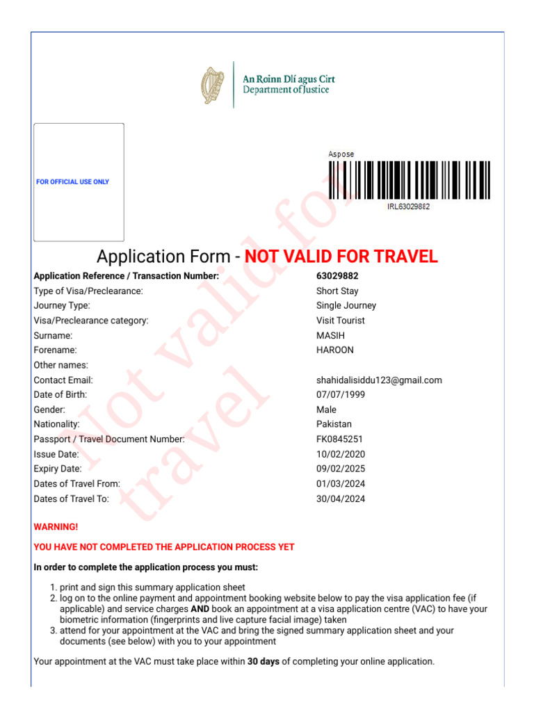 Application Form - NOT VALID FOR TRAVEL | PDF