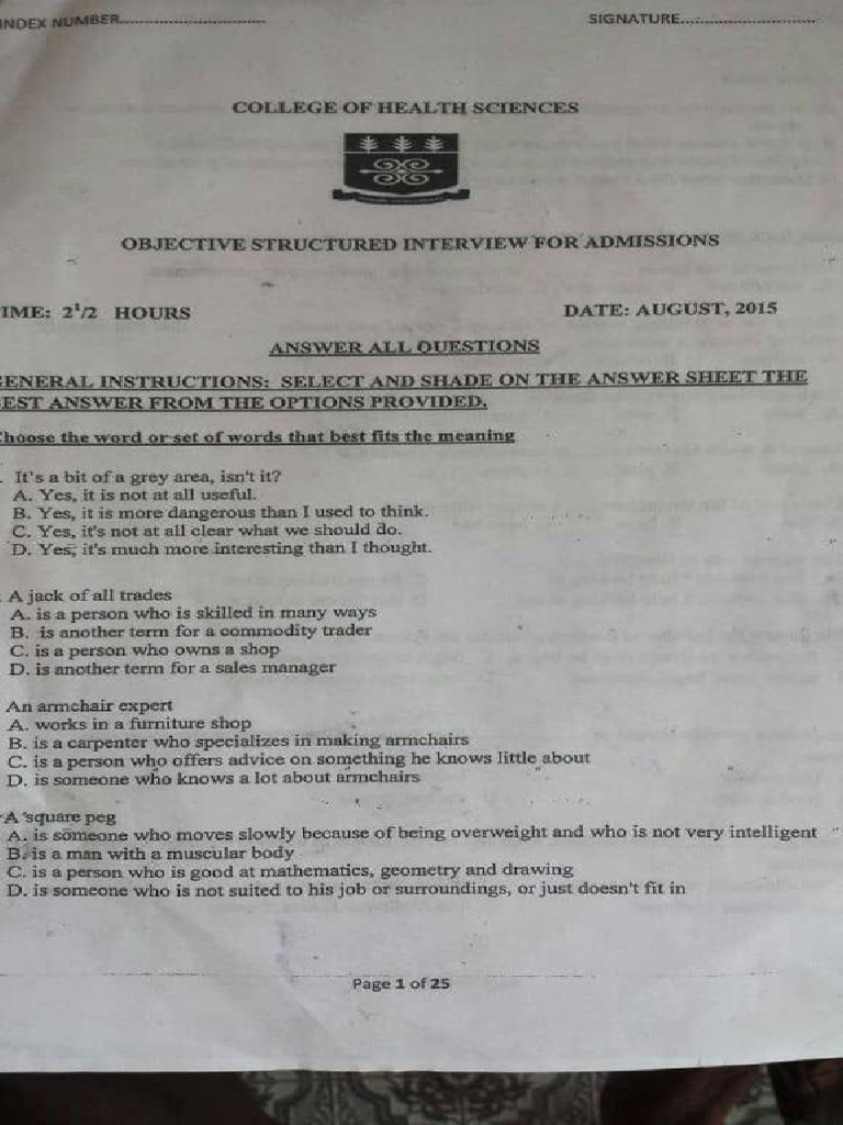 Entrance Exam Sample | PDF