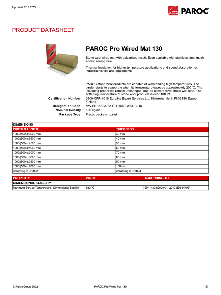 PAROC Pro Wired Mat 130 en US | PDF | Science & Mathematics