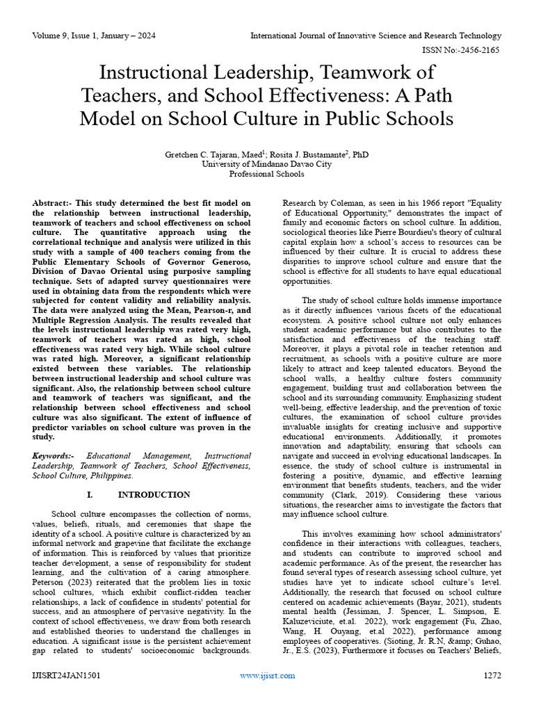 Instructional Leadership, Teamwork of Teachers, and School ...