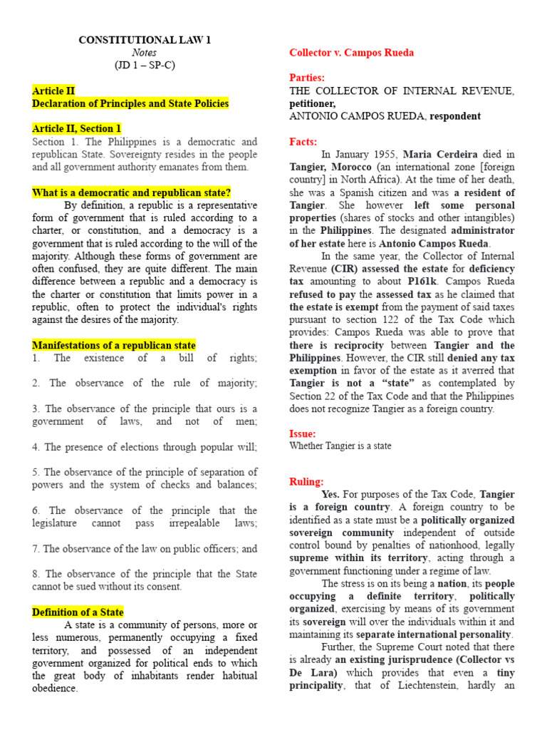 Constitutional Law 1 Notes | PDF | Allegiance | Sovereignty