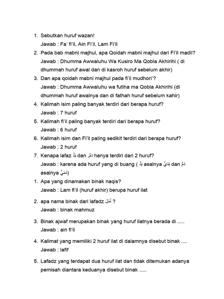 Soal Shorof Cerkas LAK | PDF