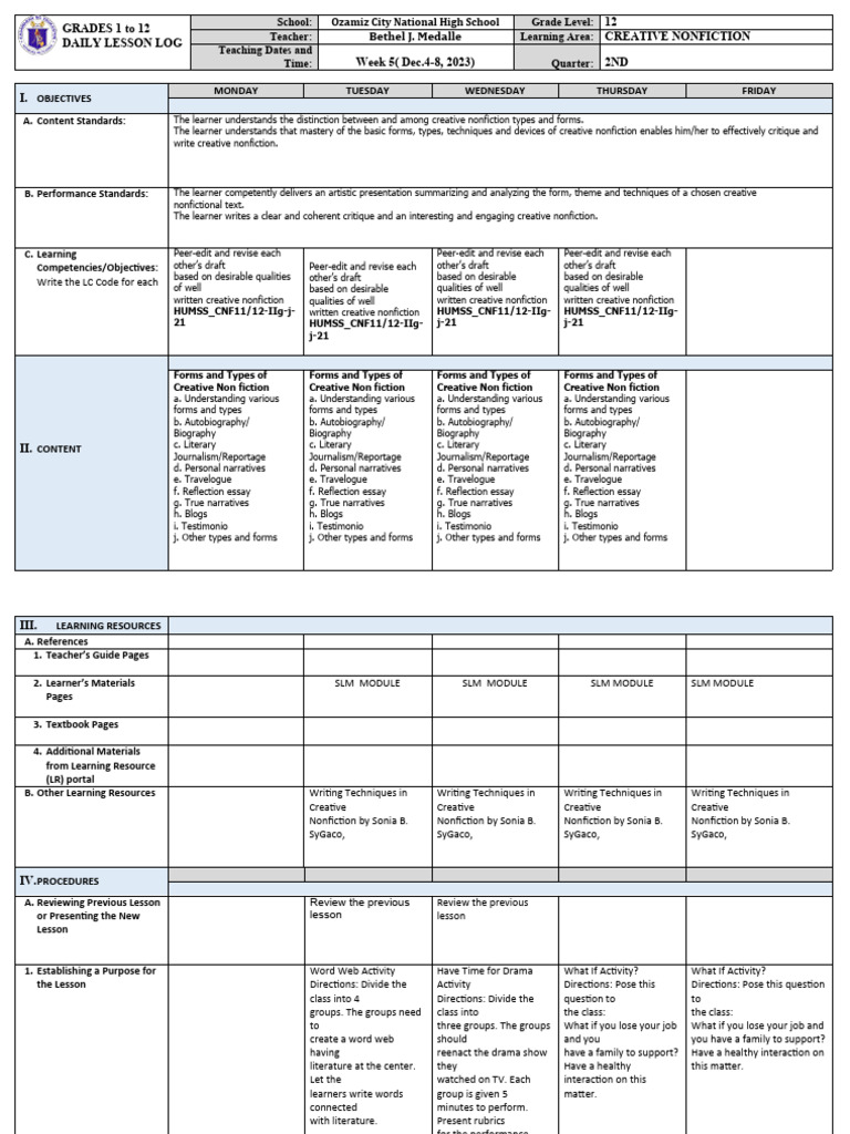 CNF DLL Week 5 q2 | PDF | Learning | Non Fiction