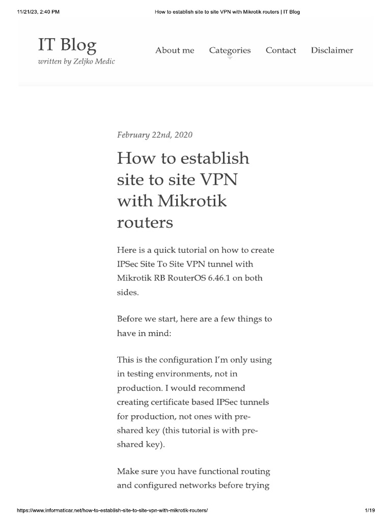 IPsec VPN Mikrotik | PDF