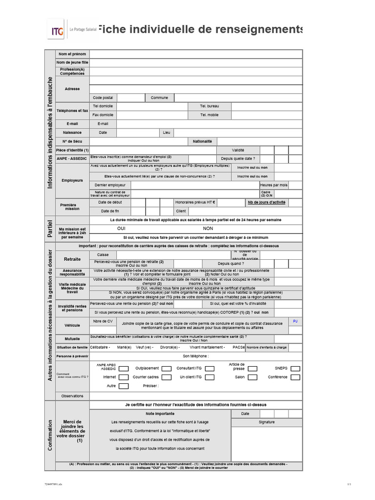 Fiche individuelle de renseignements | PDF