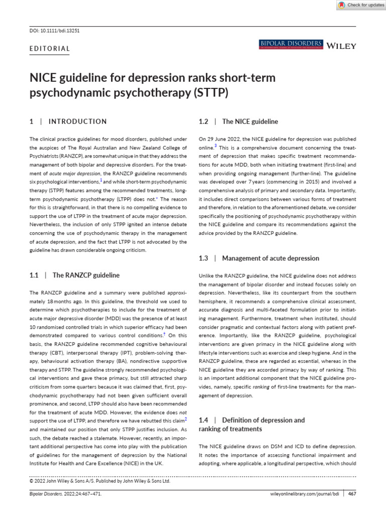 Bipolar Disorders - 2022 - Malhi - NICE Guideline for Depression Ranks ...