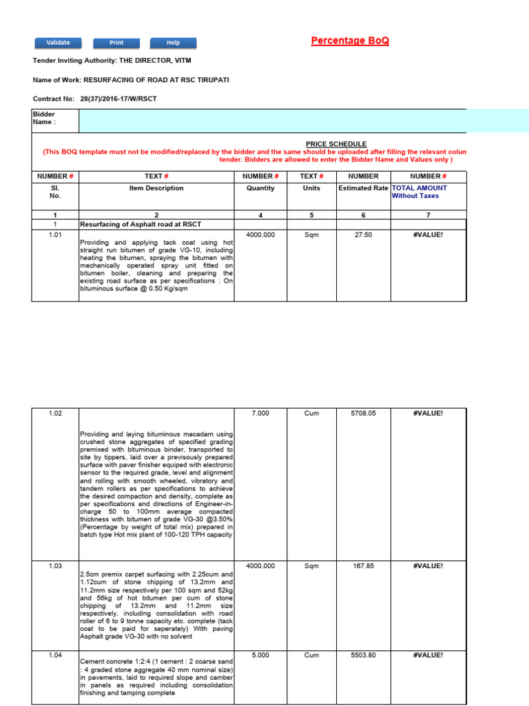 Road Resurfacing BoQ for RSCT Tender | PDF
