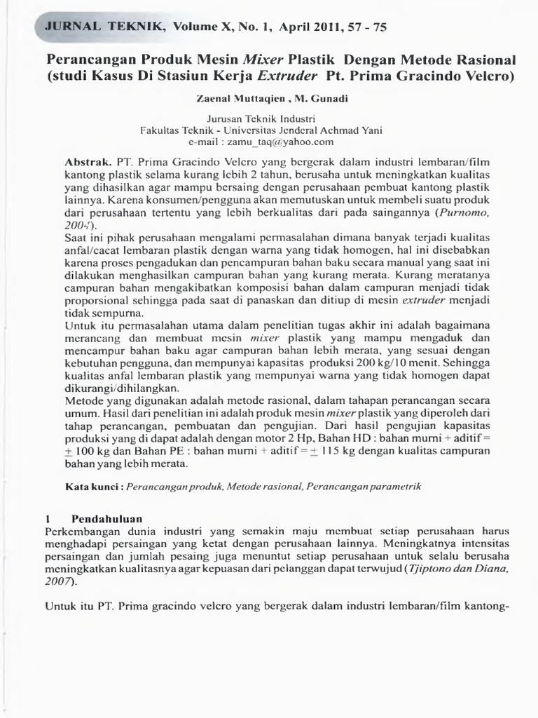 Perancangan Produk Mesin Mixer Plastik Dengan Metode Rasional | PDF