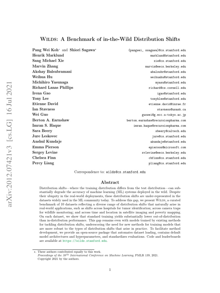 Wilds - A Benchmark of in-The-Wild Distribution Shifts | PDF | Experiment