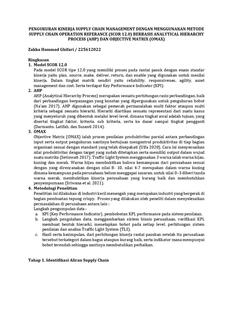 Ringkasan SCOR Berbasis AHP Dan OMAX | PDF
