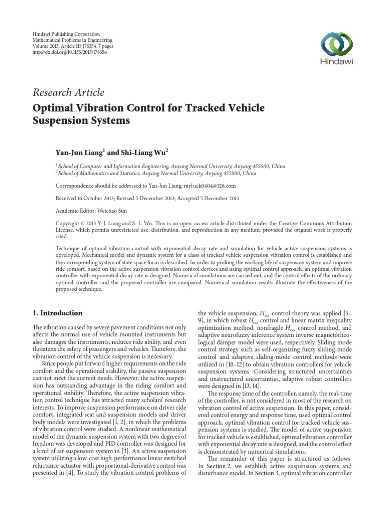 ..Optimal Vibration Control For Tracked Vehicle Suspension Systems | PDF | Mathematical ...