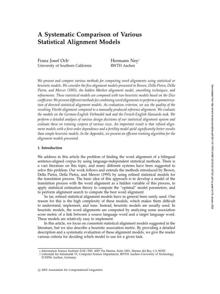 A Systematic Comparison of Various Statiscal Alignment Models | PDF