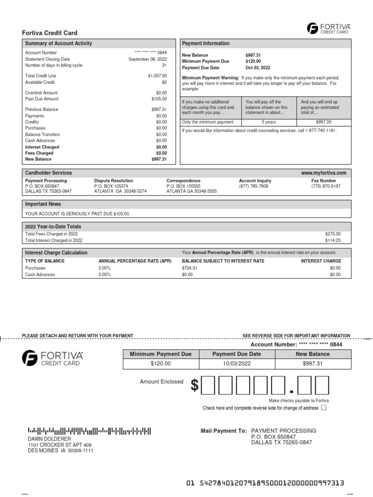 Fortiva Credit Card: Summary of Account Activity Payment Information | PDF