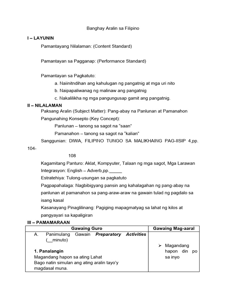 Banghay Aralin Sa ESP | PDF