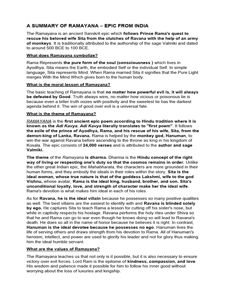 A Summary of Ramayana | PDF