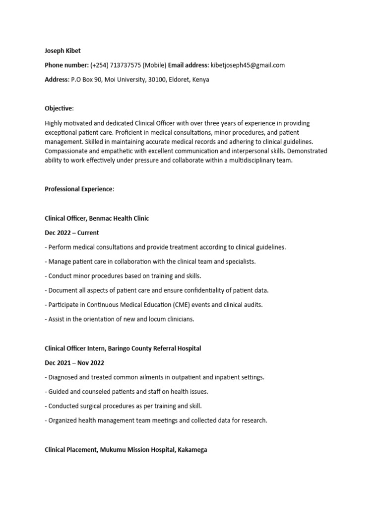 Clinical Officer CV | PDF