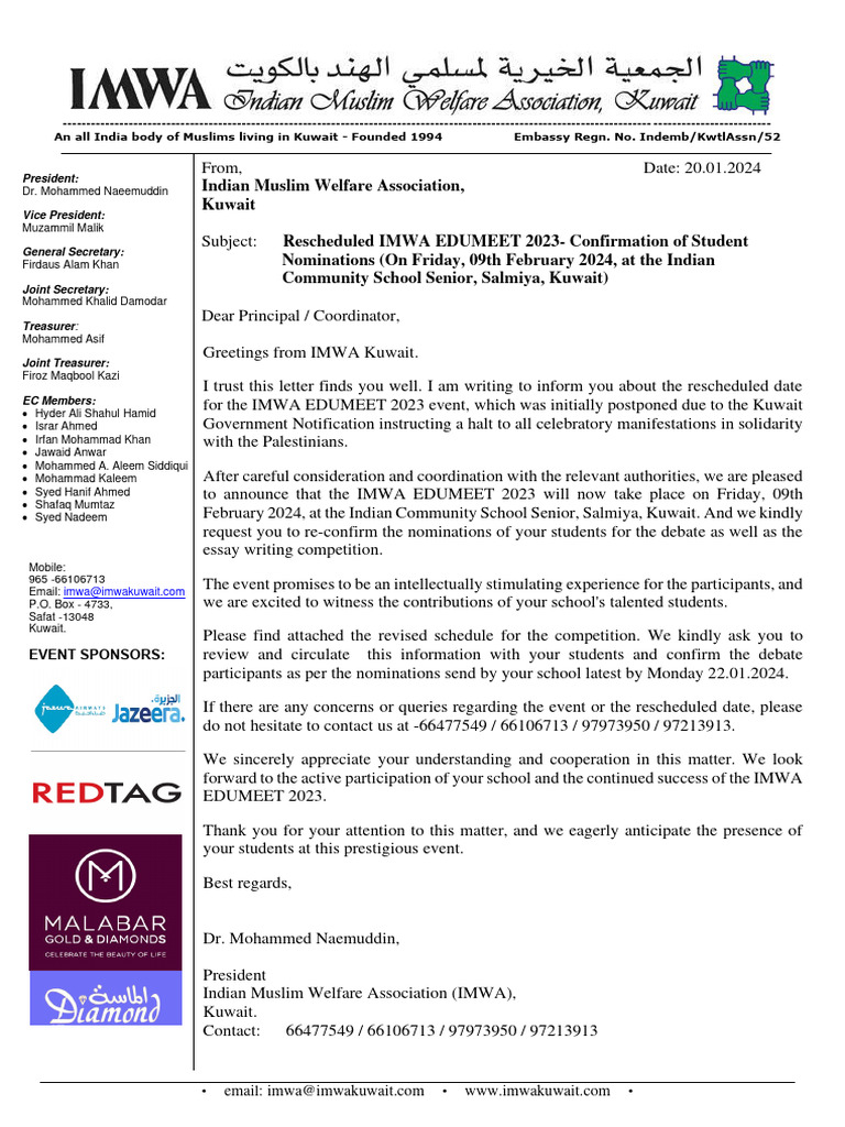 Re-Scheduled IMWA EDUMEET - 2023 - 24 | PDF