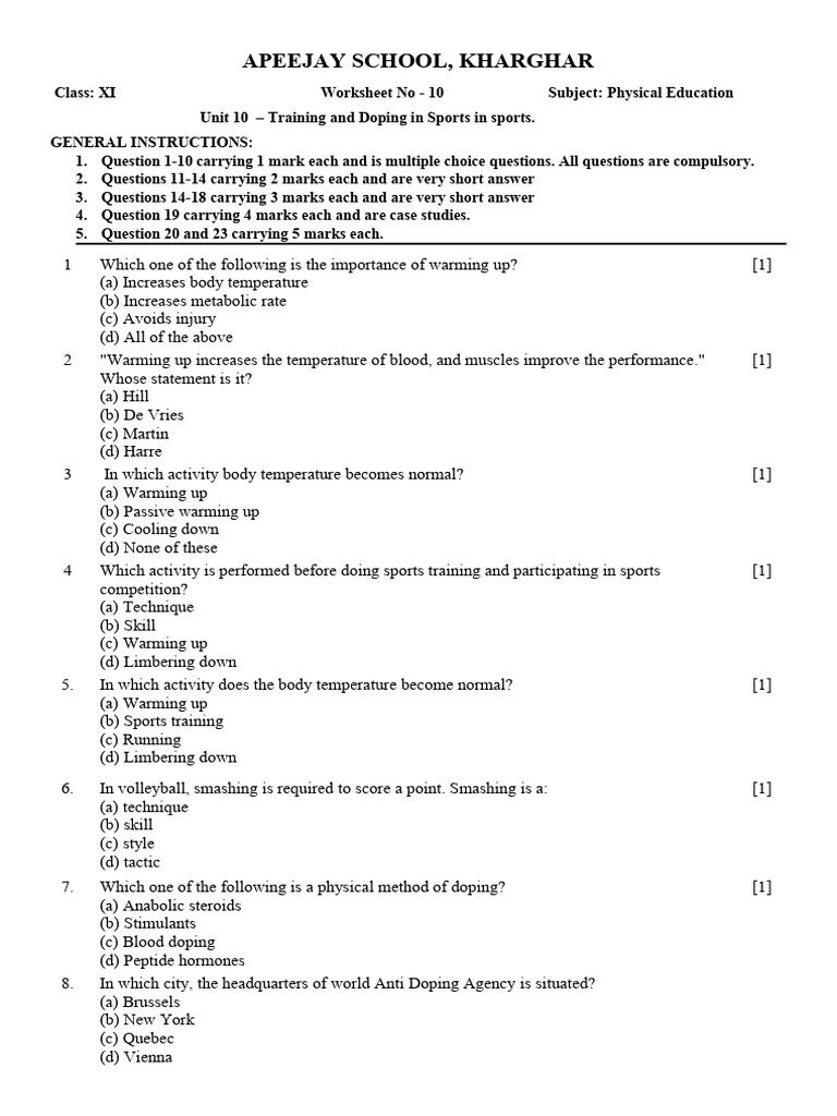 Training and Doping in Sports Worksheet | PDF