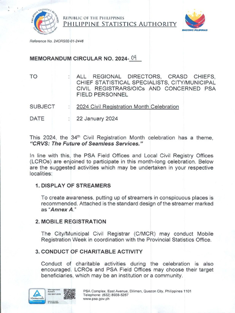 2024 Civil Registration Month Celebration | PDF