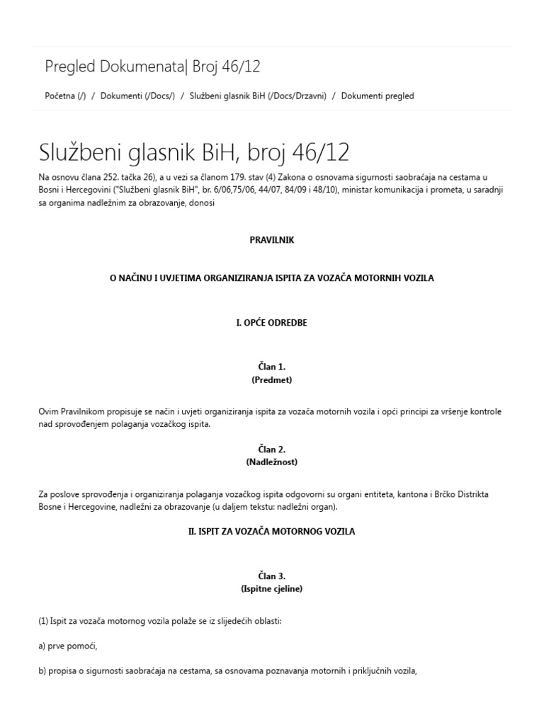 Sluzbeni Glasnik BiH, Broj 46 12 | PDF
