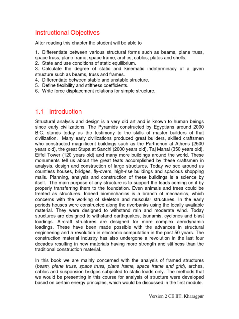 Structural Analysis R19 - UNIT-1 (Ref-2) | PDF | Truss | Bending