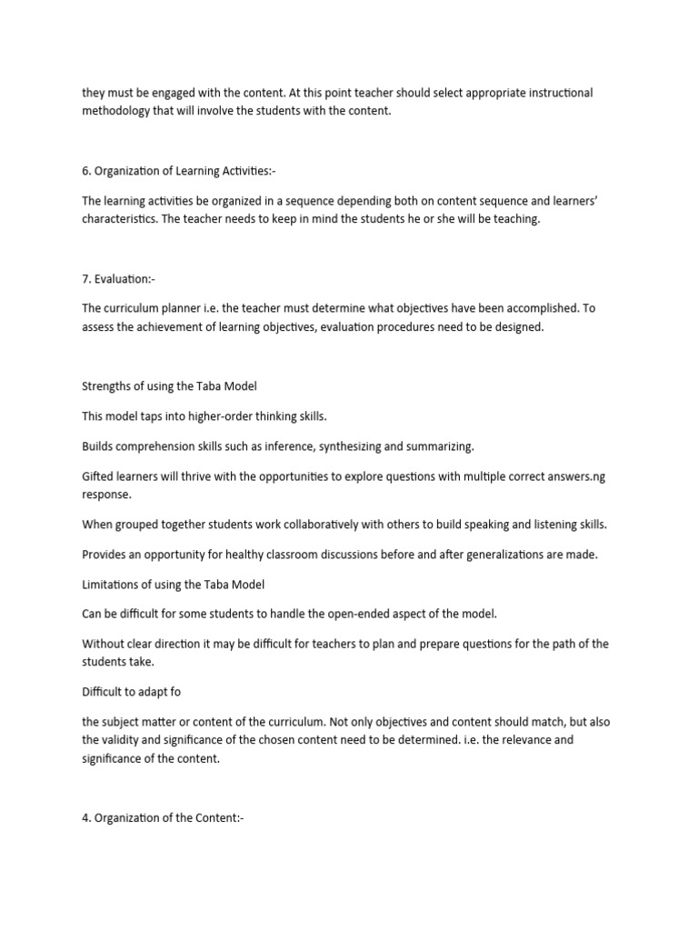Taba Model | Download Free PDF | Teachers | Curriculum