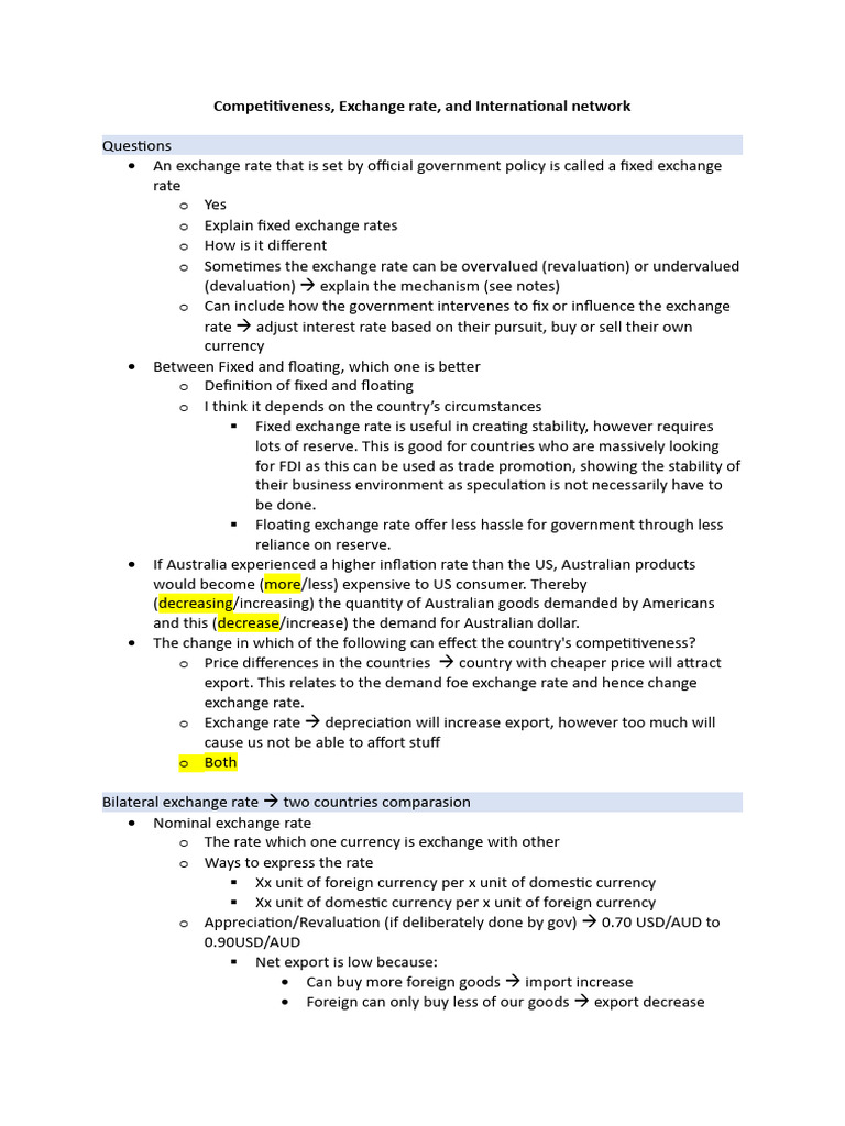 Competitiveness, Exchange Rate, and International Network | PDF ...