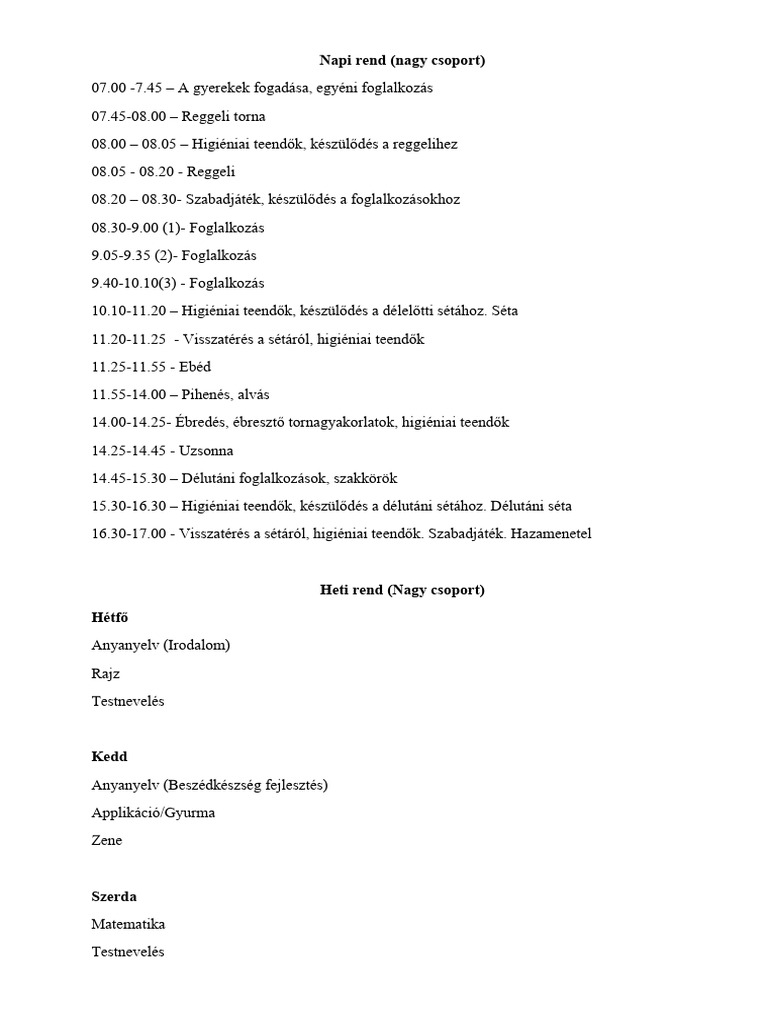 éves terv, napi terv | PDF