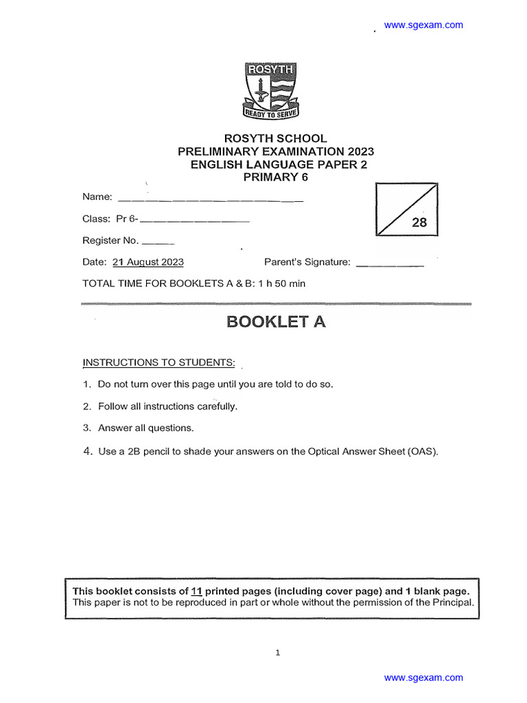 2023 P6 English Prelim Rosyth | PDF