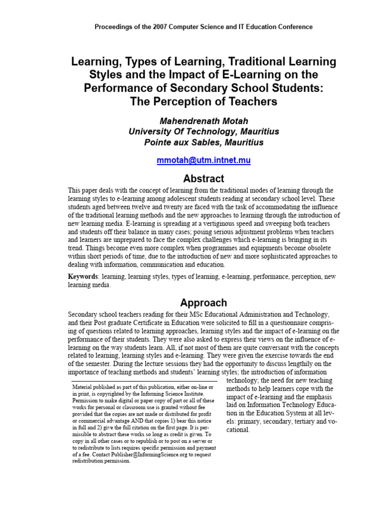 Learning Types of Learning Traditional L | PDF