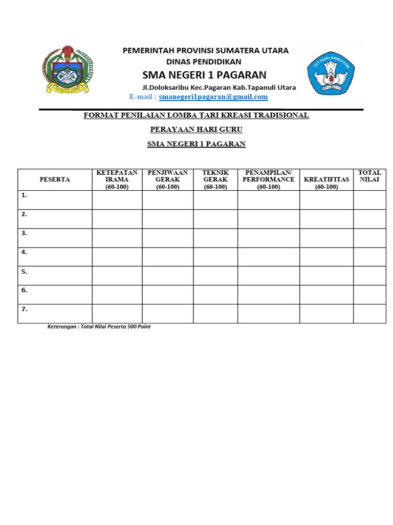 Form Penilaian Lomba Tari | PDF