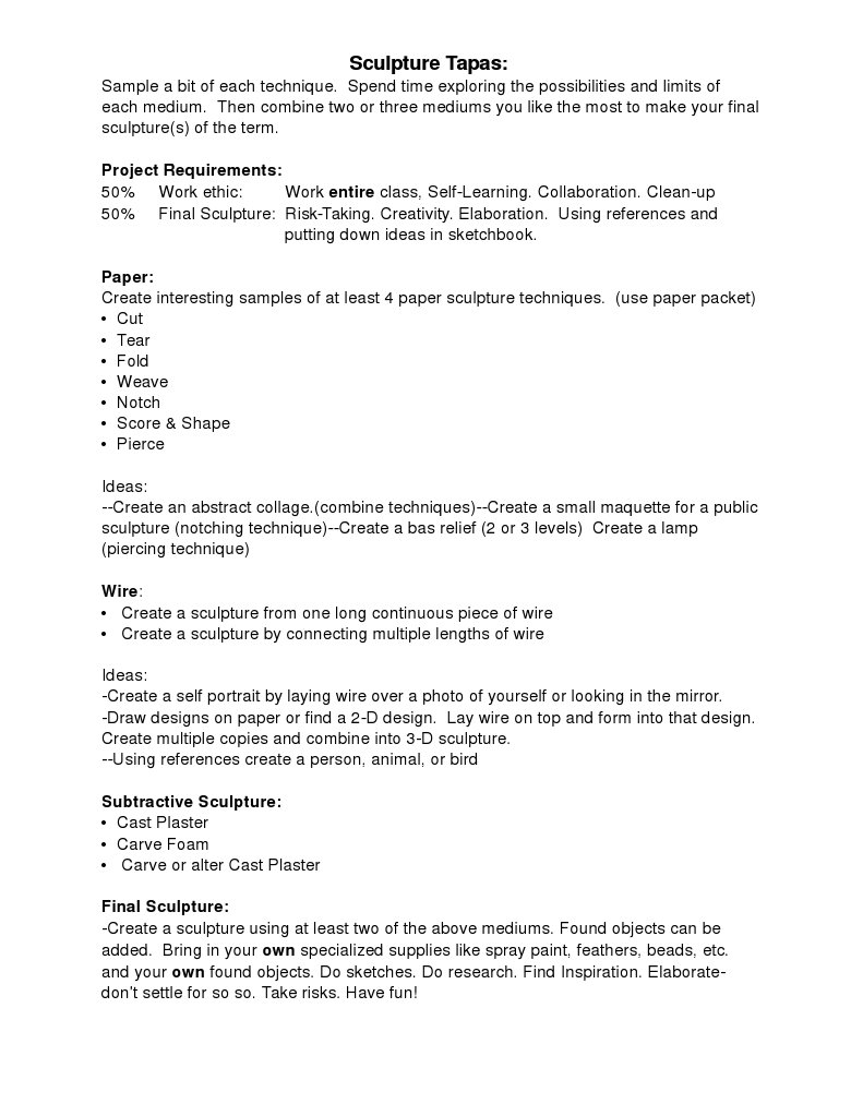 Sculpture Techniques and Final Project Rubric | PDF | Sculpture | Art Media
