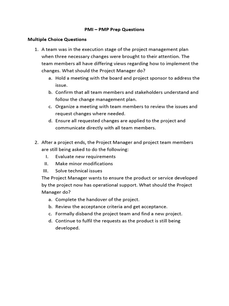 PMP Exam Prep: Project Management Scenarios | PDF | Risk | Project ...