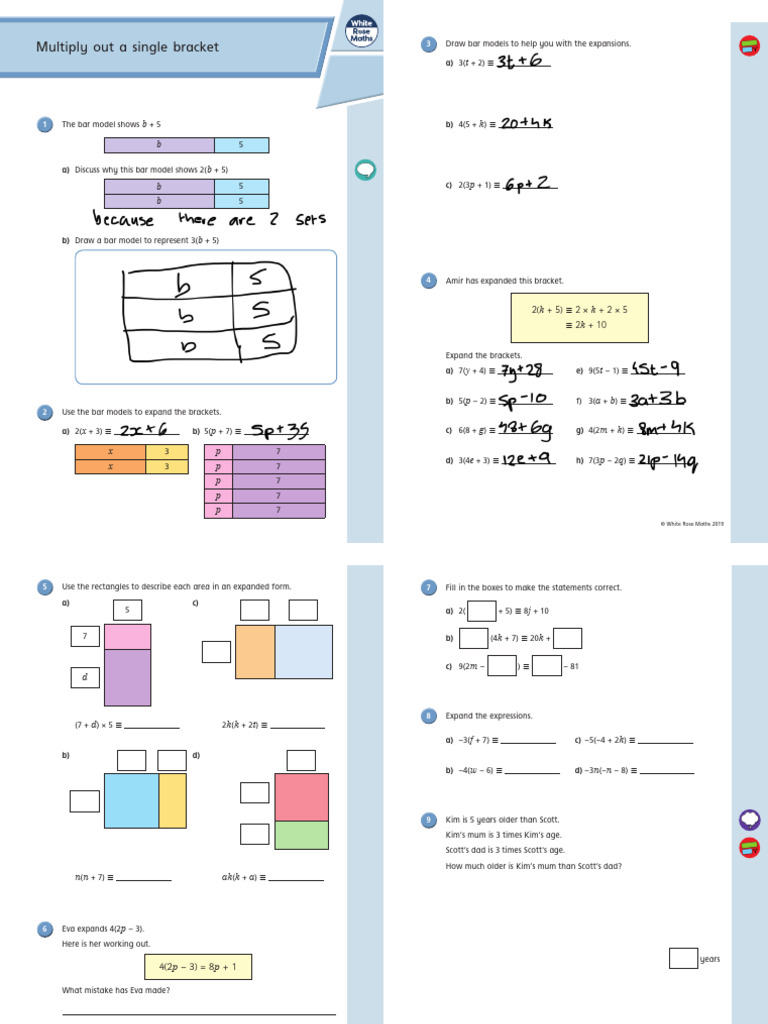 Y8 Spring Block 1 WO3 Multiply Out A Single Bracket 2019 | PDF