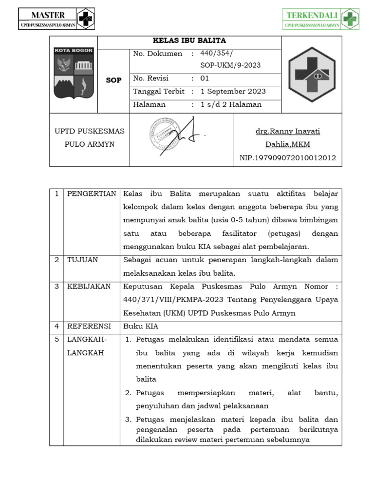 SOP KELAS IBU BALITA Edit Lagi | PDF