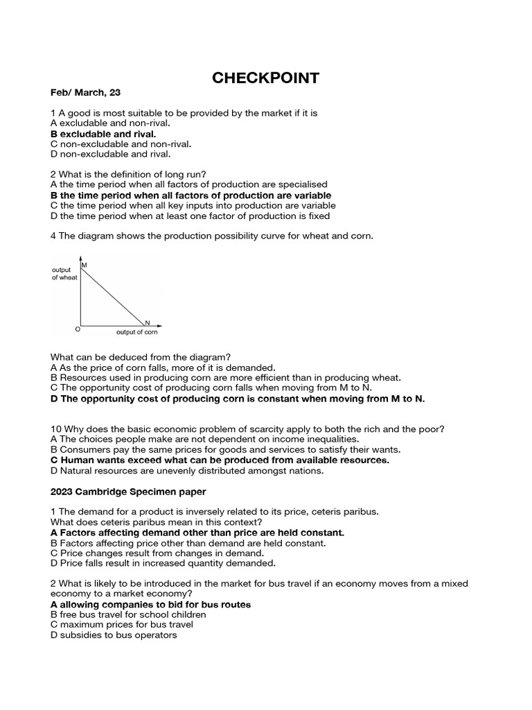 Eco Checkpoint Answer Key 2023 | PDF