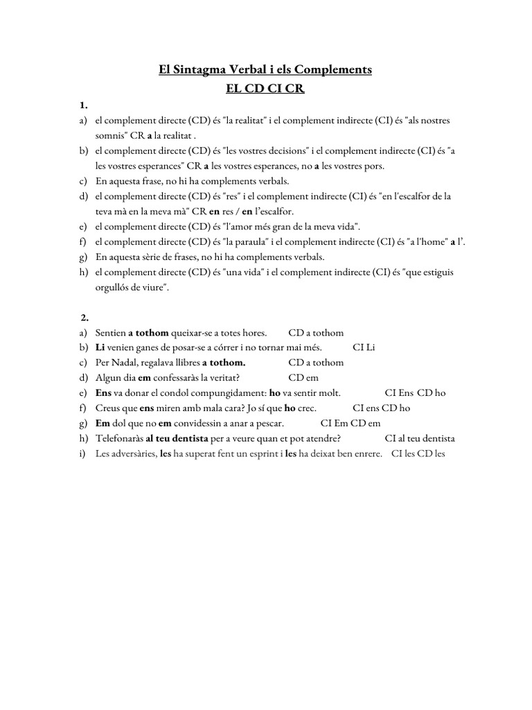 El Sintagma Verbal i Els Complements | PDF