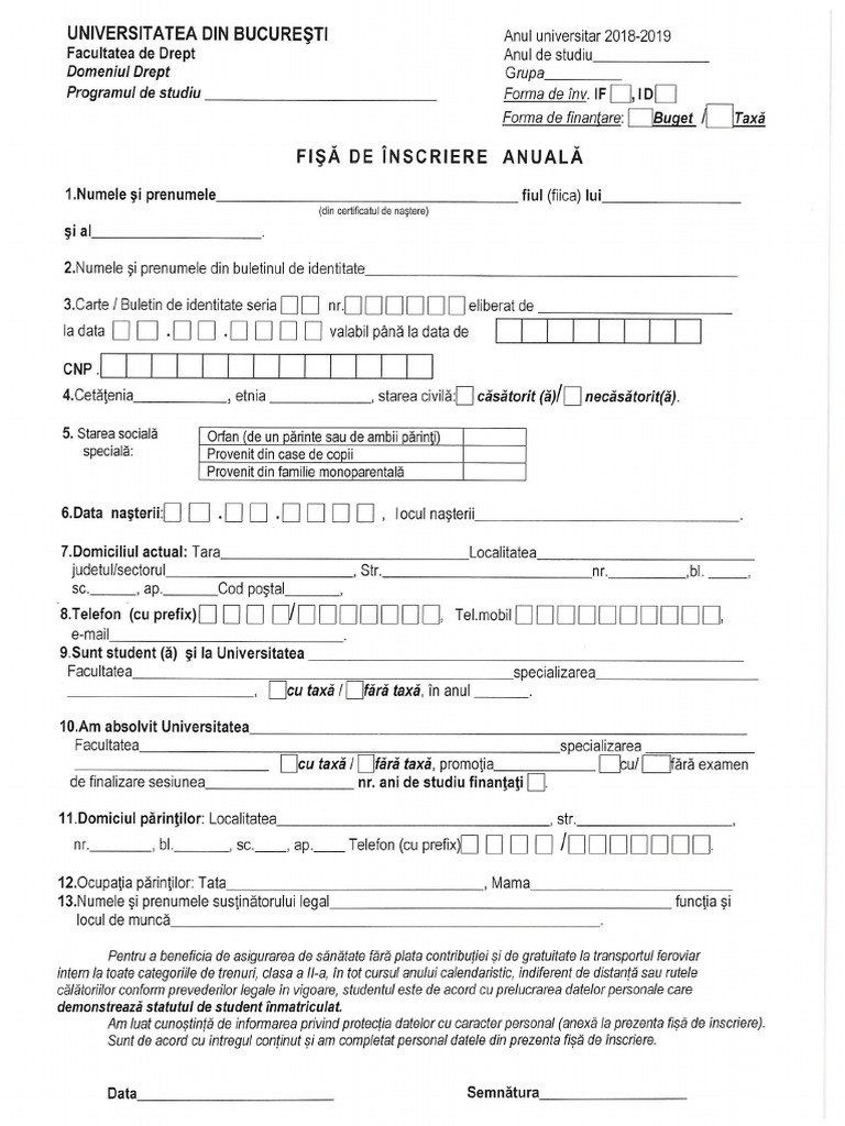 Fisa Inscriere Si Contract Studii045 | PDF